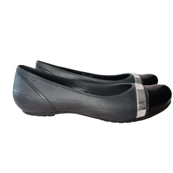 CROCS | Shoes | Crocs Cap Toe Mirror Ballet Flats Black Womens Size 7 ...
